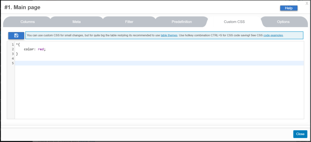 Custom CSS - TABLEON - WordPress Posts Table Filterable