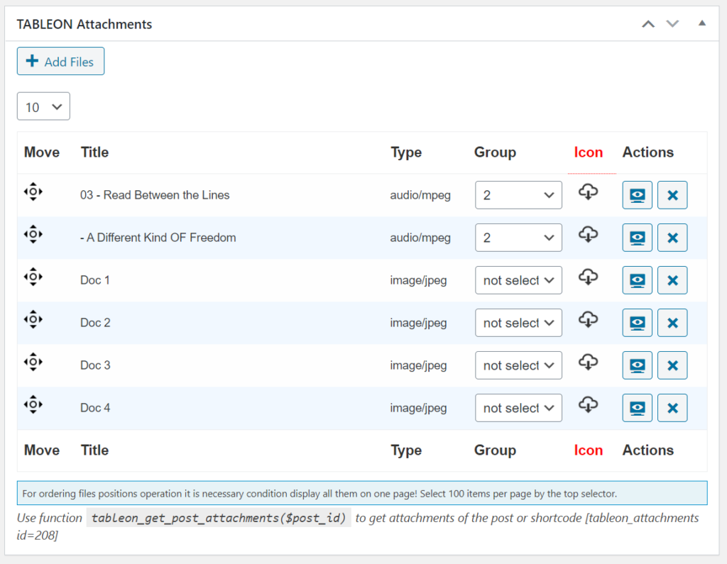 [tableon_attachments] - TABLEON - WordPress Posts Table Filterable